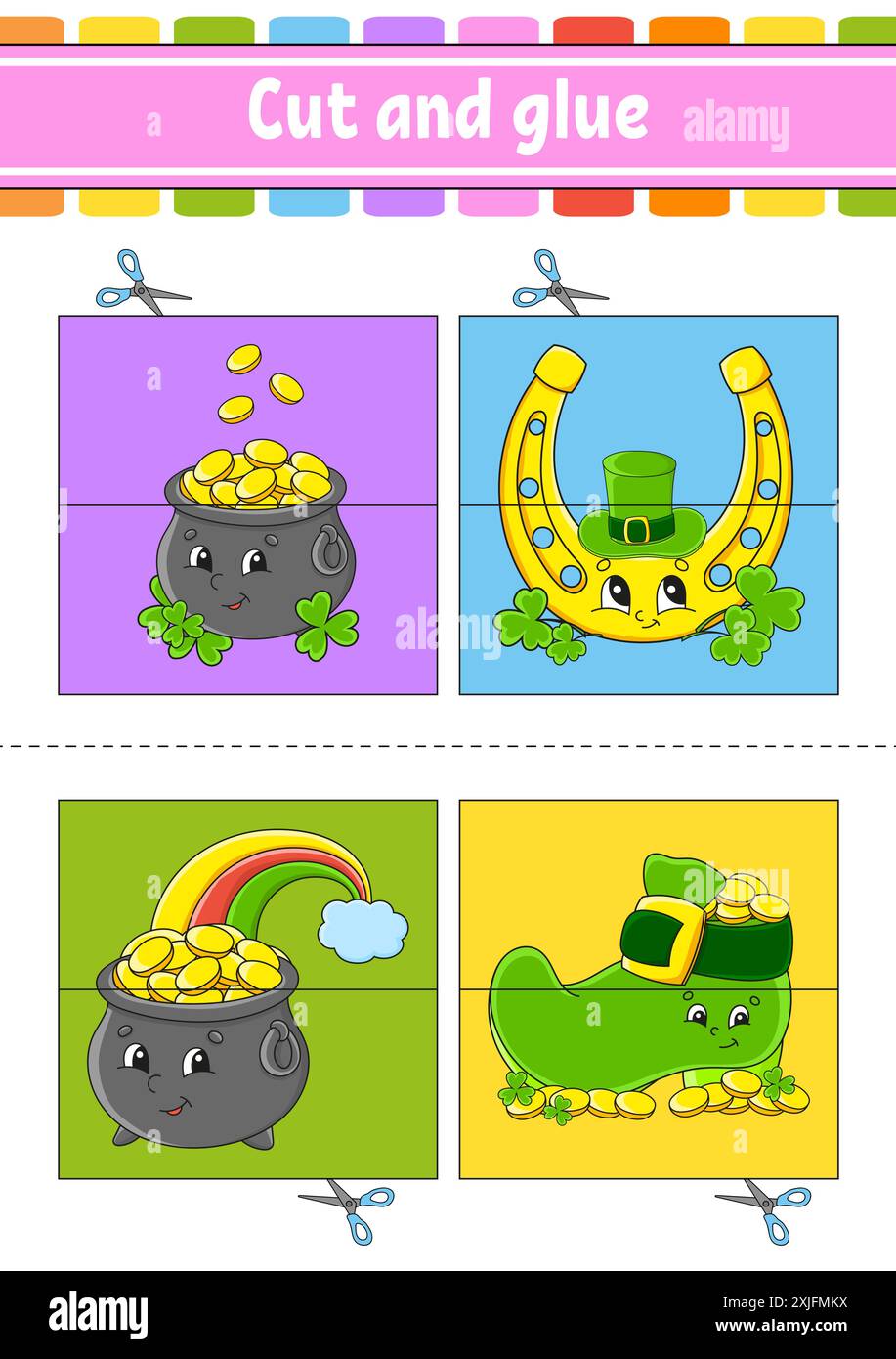 Cut and play. Paper game with glue. Flash cards. Education worksheet ...