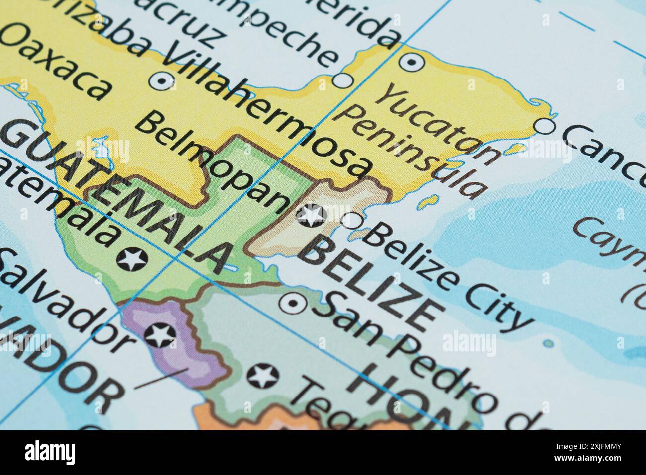 Close up to a Belize political map with country frontiers and most ...