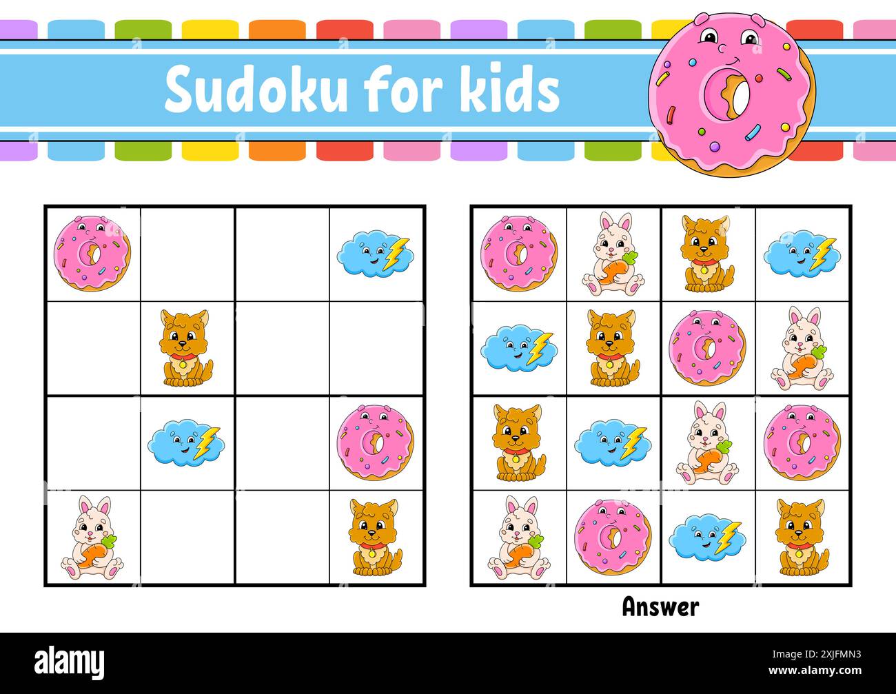 Sudoku for kids. Education developing worksheet. cartoon character ...