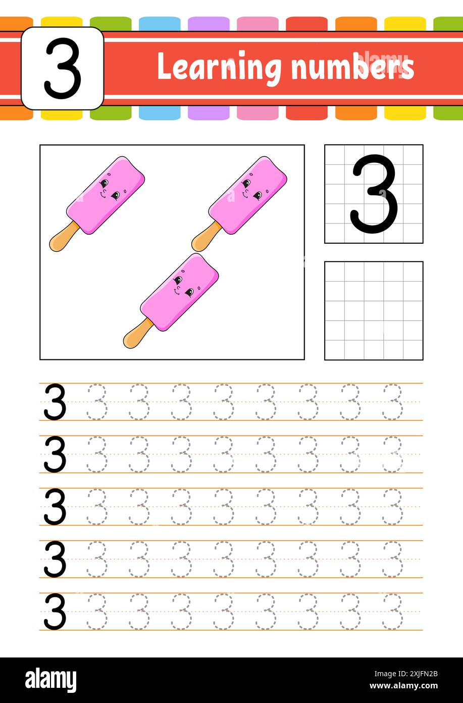 Trace and write numbers. Handwriting practice. Learning numbers for ...