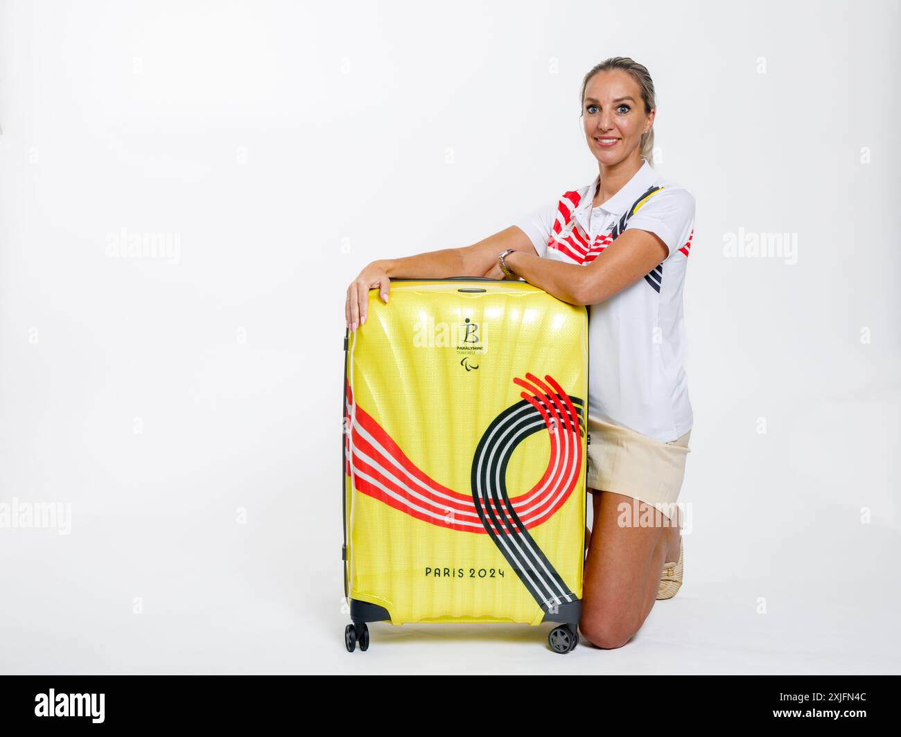 Brussels, Belgium. 18th July, 2024. Paralympic jockey Manon Claeys ...