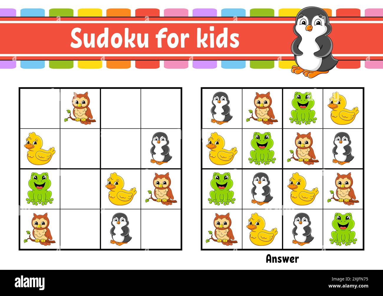 Sudoku for kids. Education developing worksheet. cartoon character ...