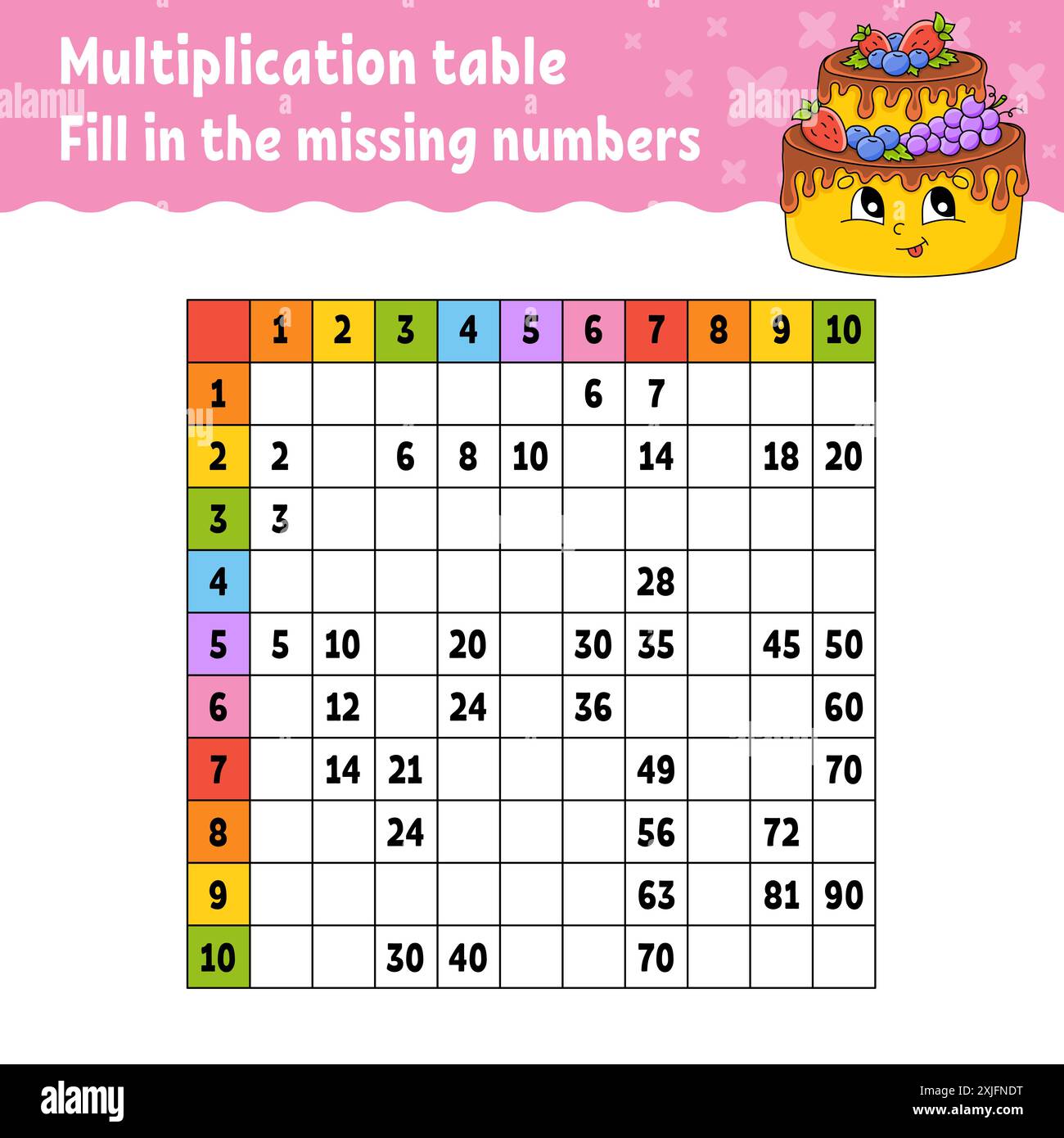 Paste the missing numbers. Learning multiplication table. Handwriting ...