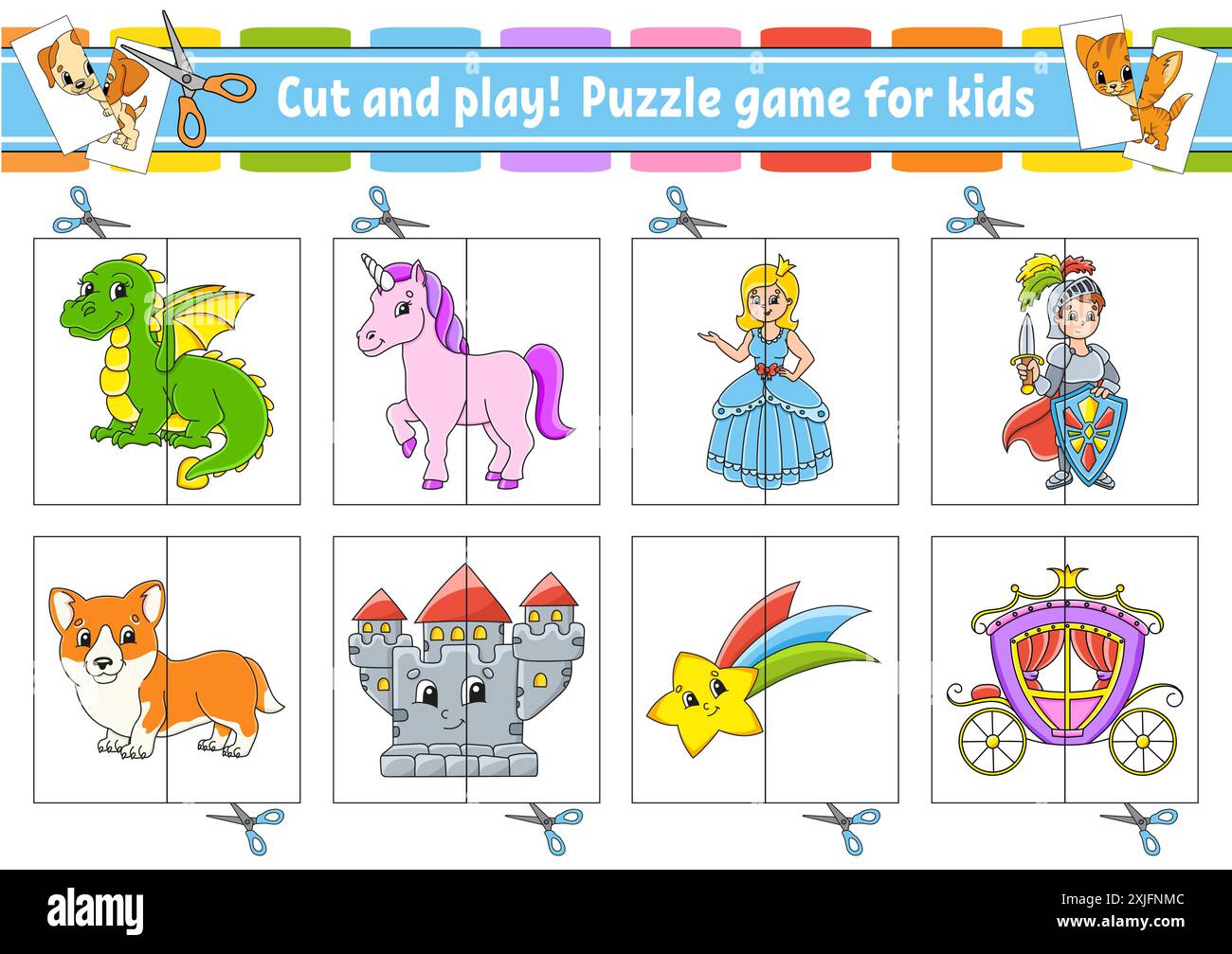 Cut and play. Flash cards. Color puzzle. Education developing worksheet ...
