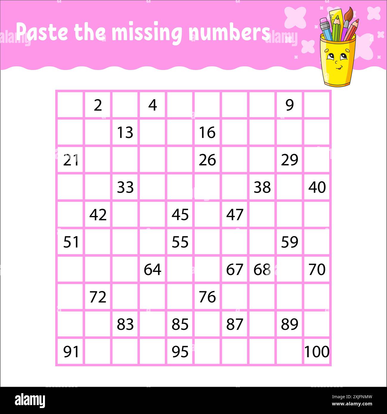 Paste the missing numbers from 1 to 100. Handwriting practice. Learning ...