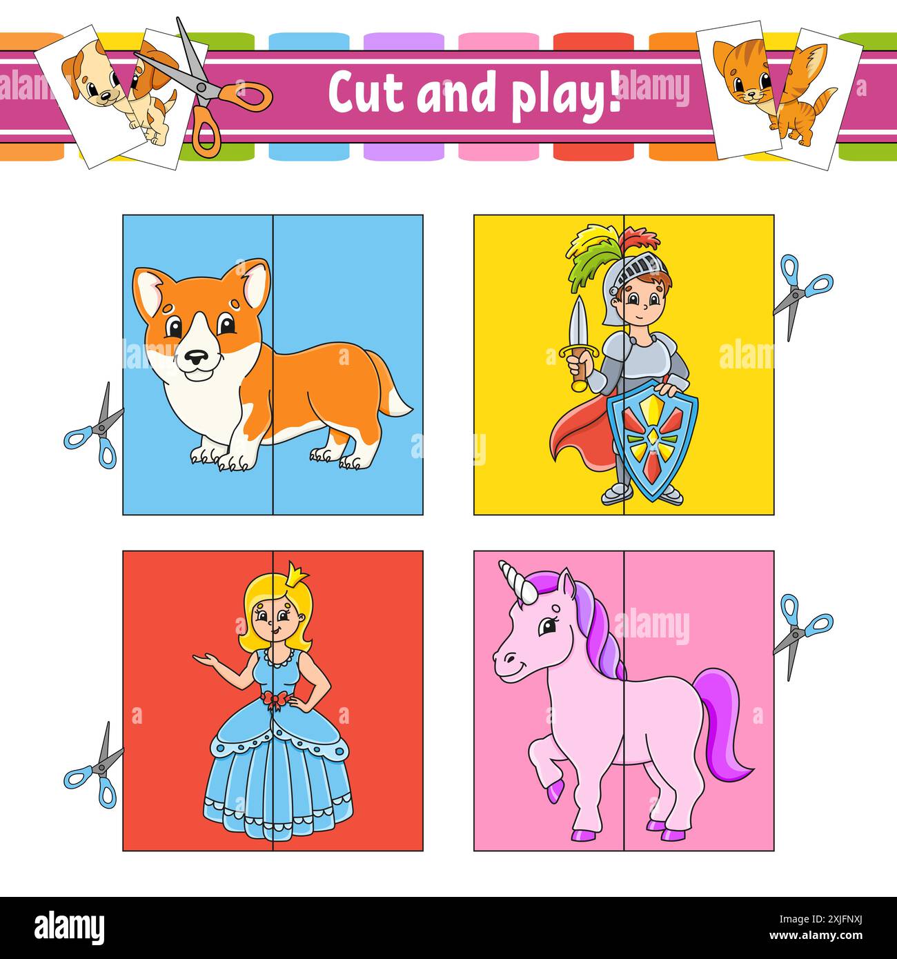 Cut and play. Flash cards. Color puzzle. Education developing worksheet ...
