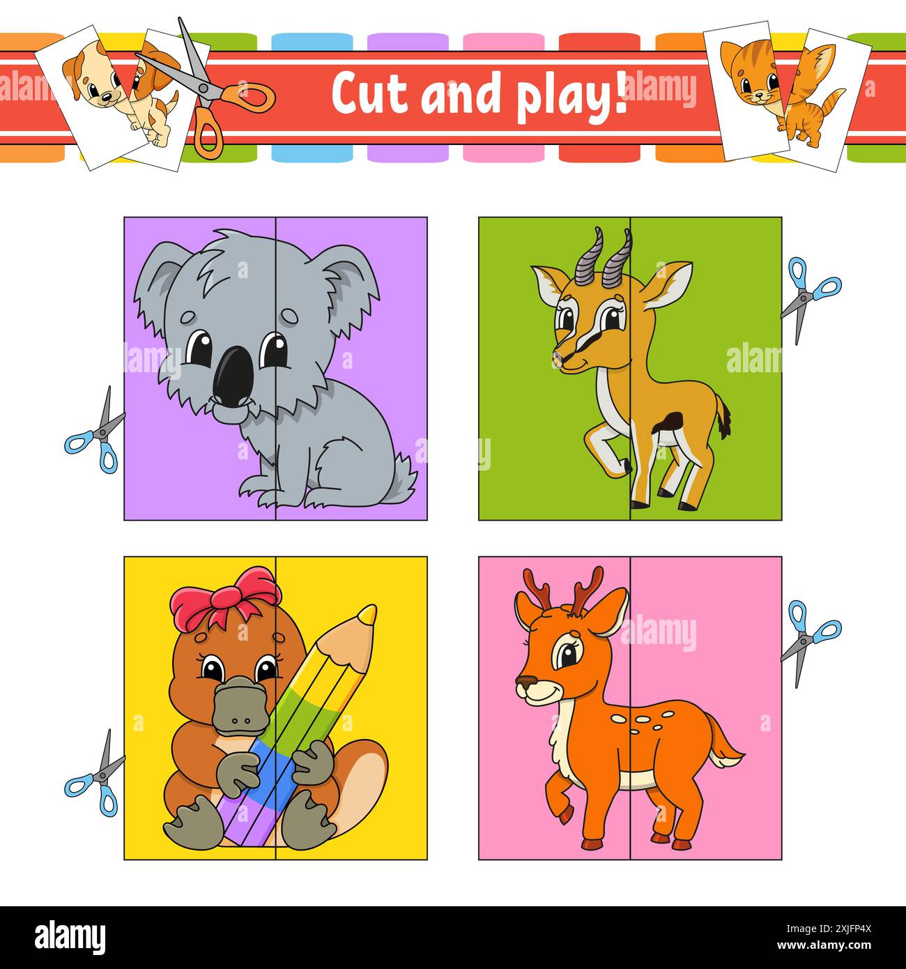 Cut and play. Flash cards. Color puzzle. Education developing worksheet ...