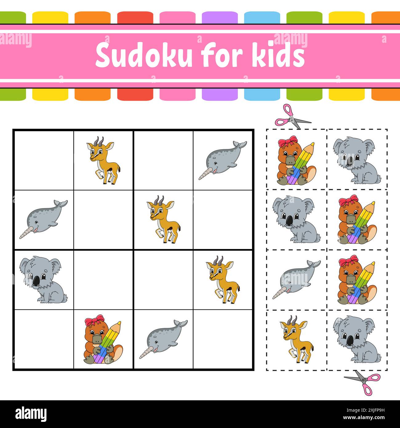 Sudoku for kids. Education developing worksheet. Activity page with ...