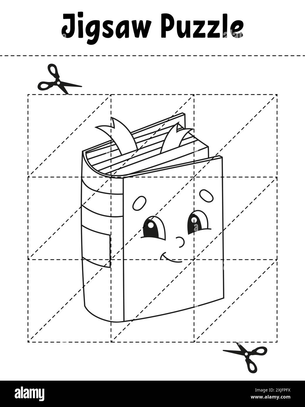 Jigsaw puzzle. Coloring page for kids. Back to school theme. Vector ...