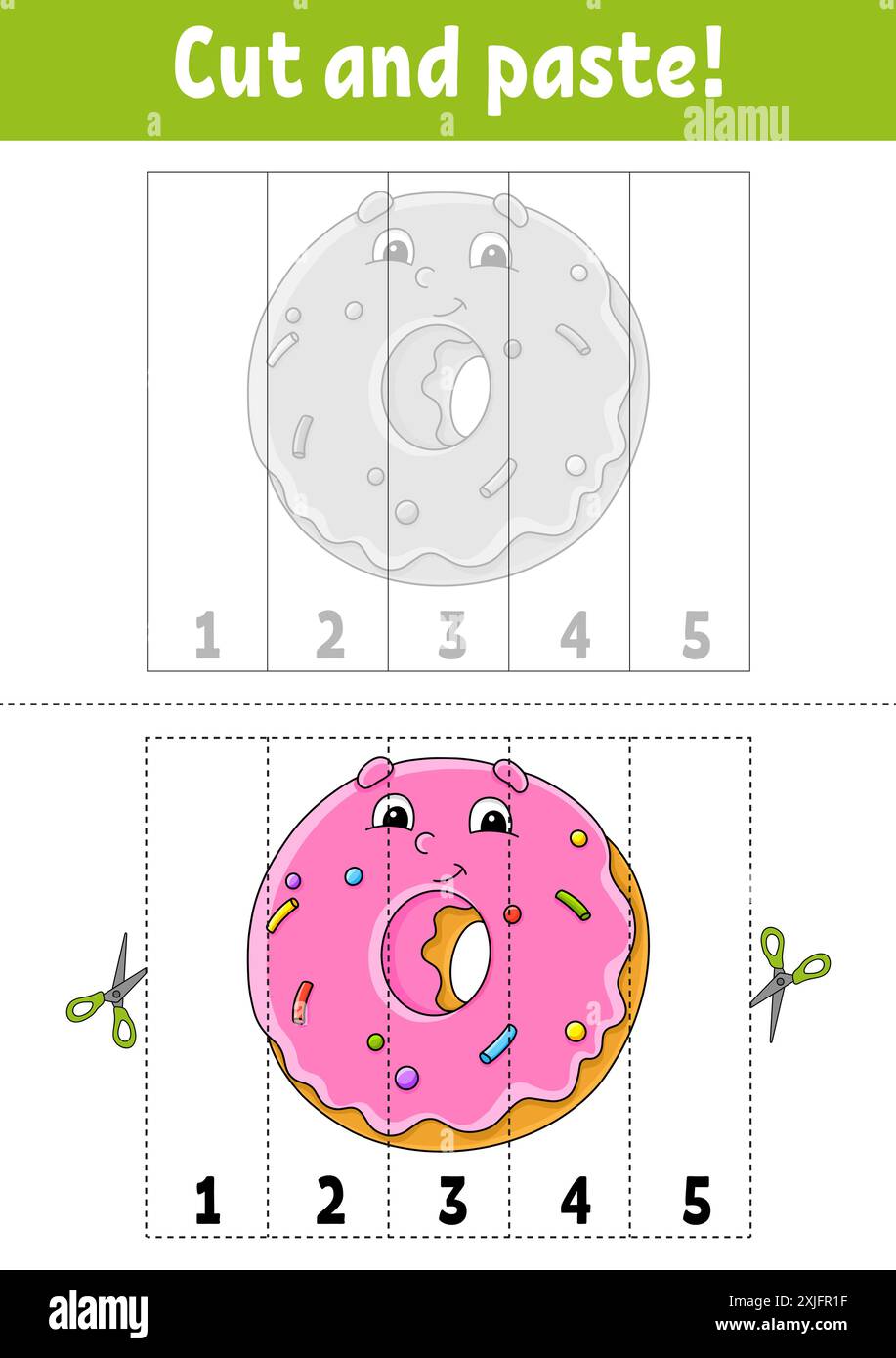 Learning numbers 1-5. Cut and glue. cartoon character. Education ...