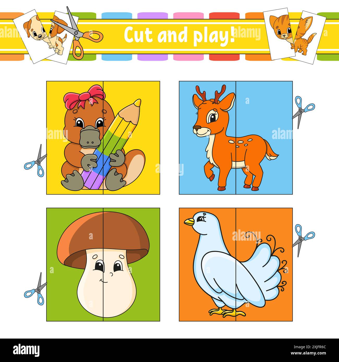 Cut and play. Flash cards. Color puzzle. Education developing worksheet ...