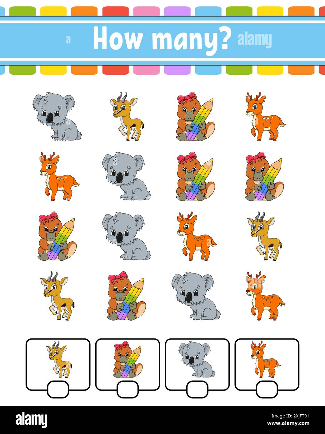 Counting game for children. Happy characters. Learning mathematics. How ...