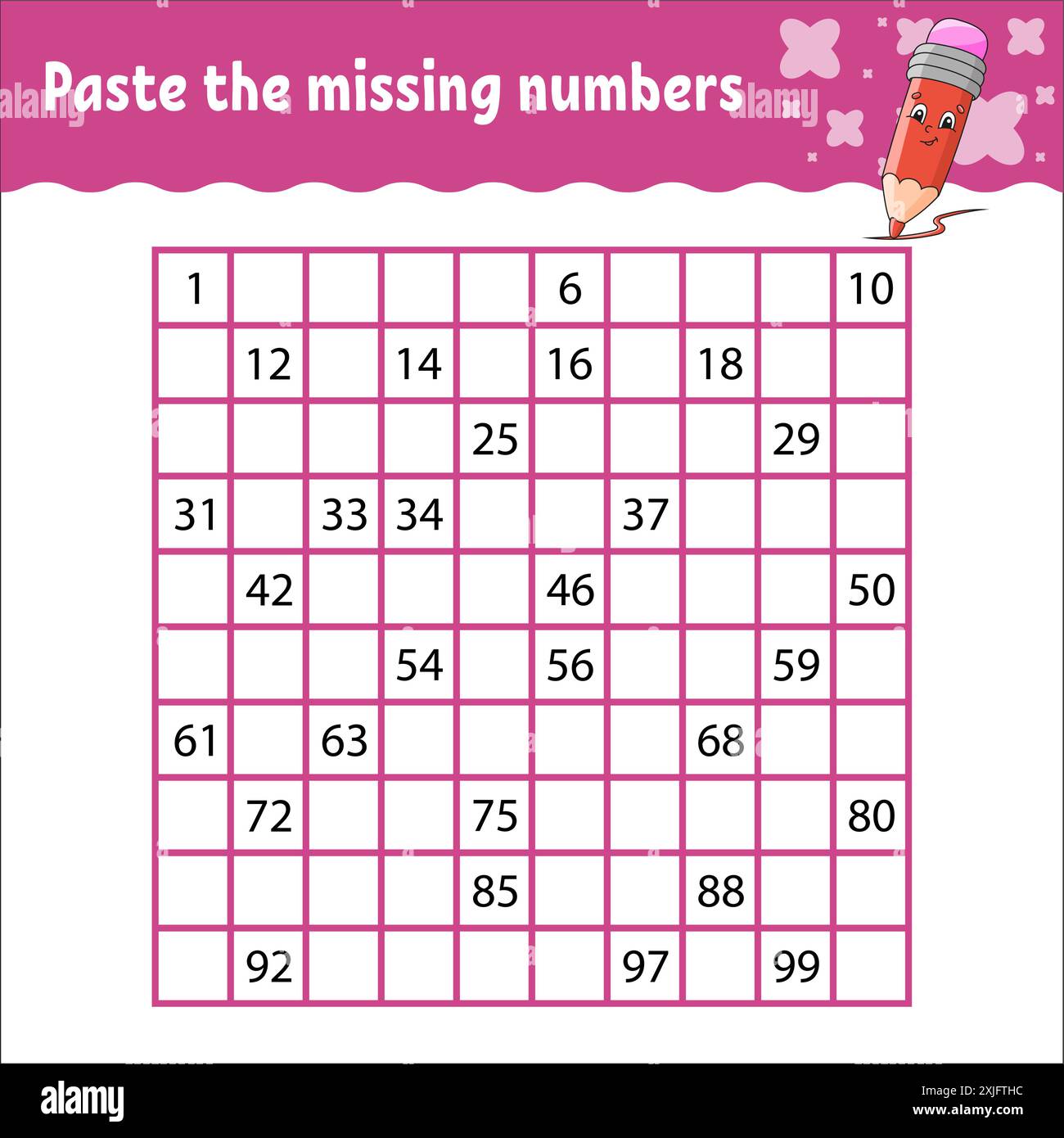 Paste the missing numbers from 1 to 100. Handwriting practice. Learning ...