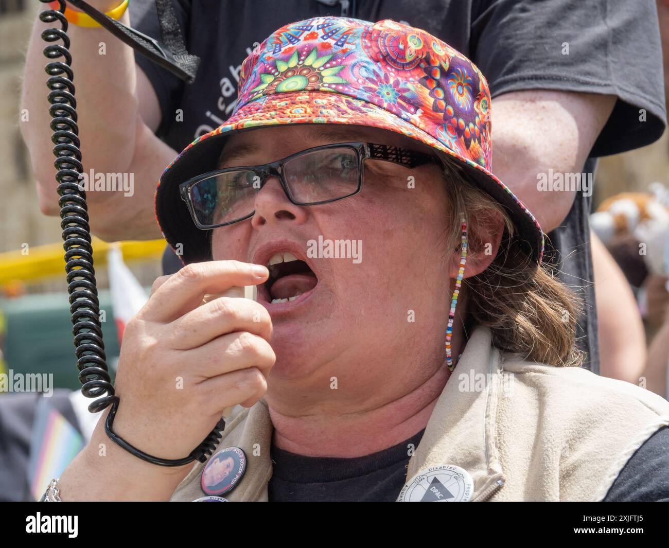 London, UK. 18 July 2024. Paula Peters. Disability rights campaigners ...