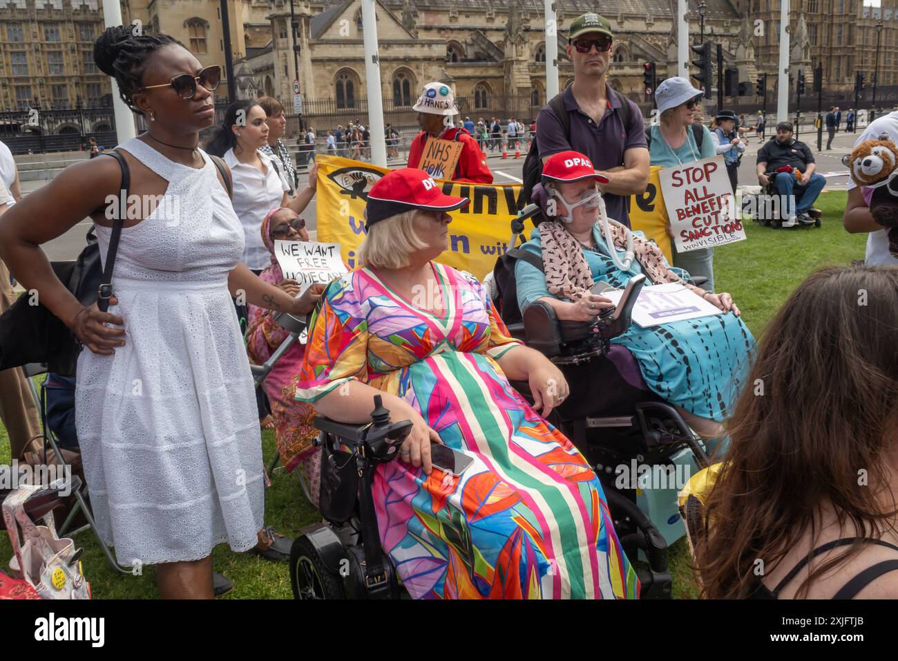 London, UK. 18 July 2024. Disability rights campaigners came to ...