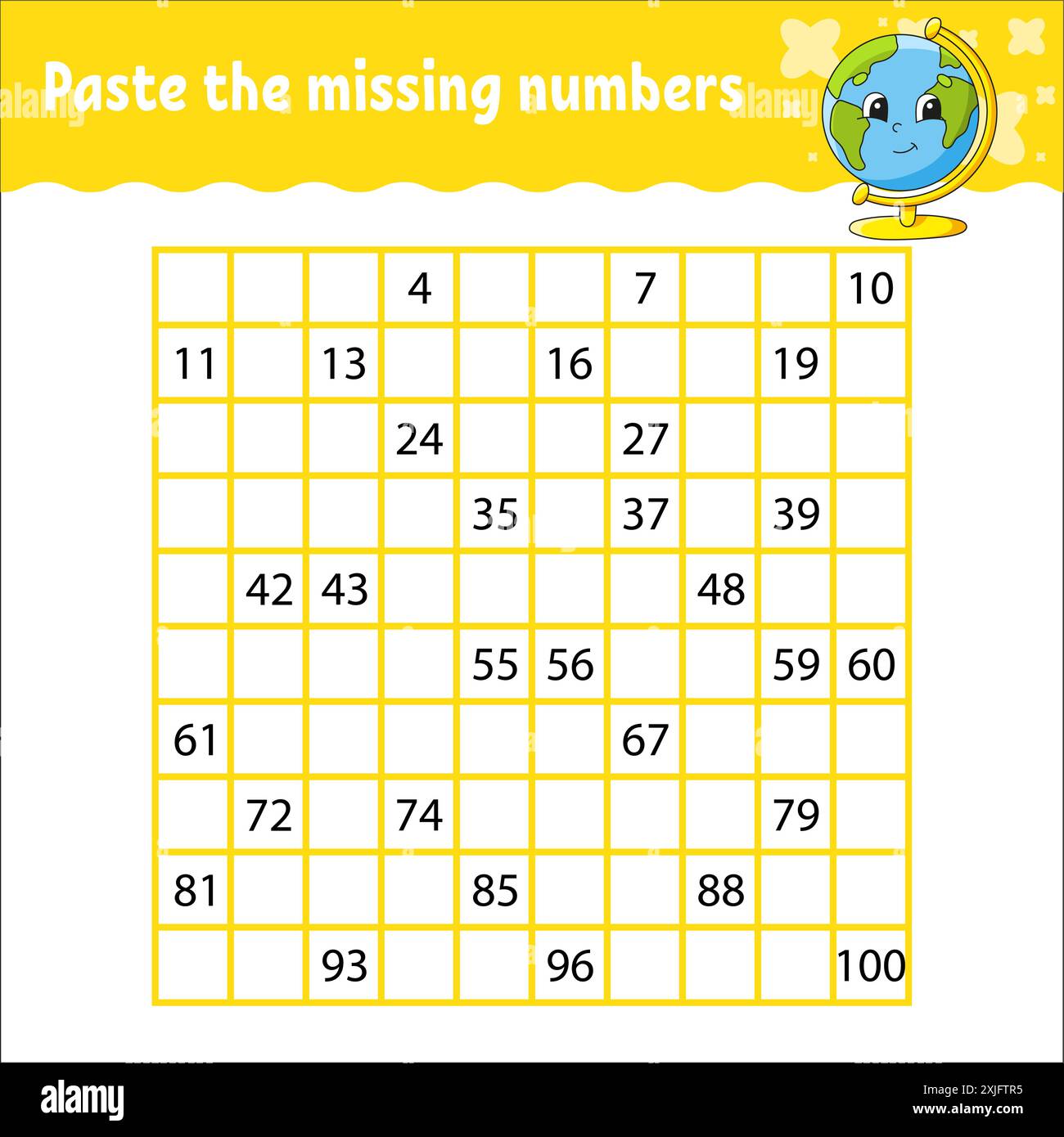 Paste the missing numbers from 1 to 100. Handwriting practice. Learning ...