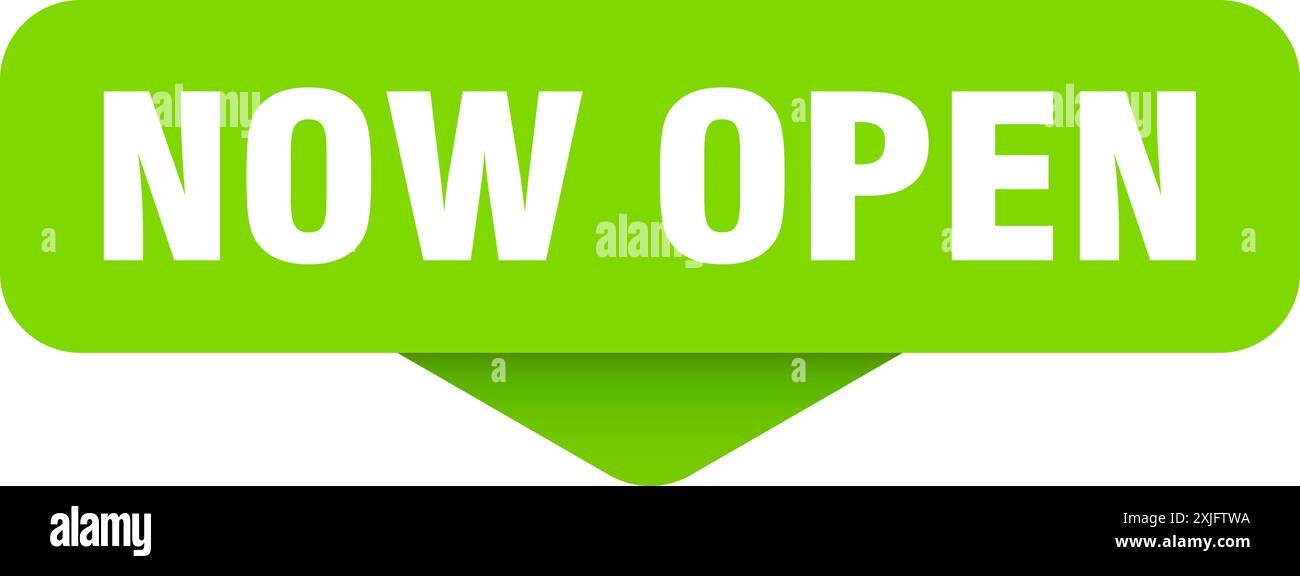 now open sticker. now open sign on transparent background. rectangular ...