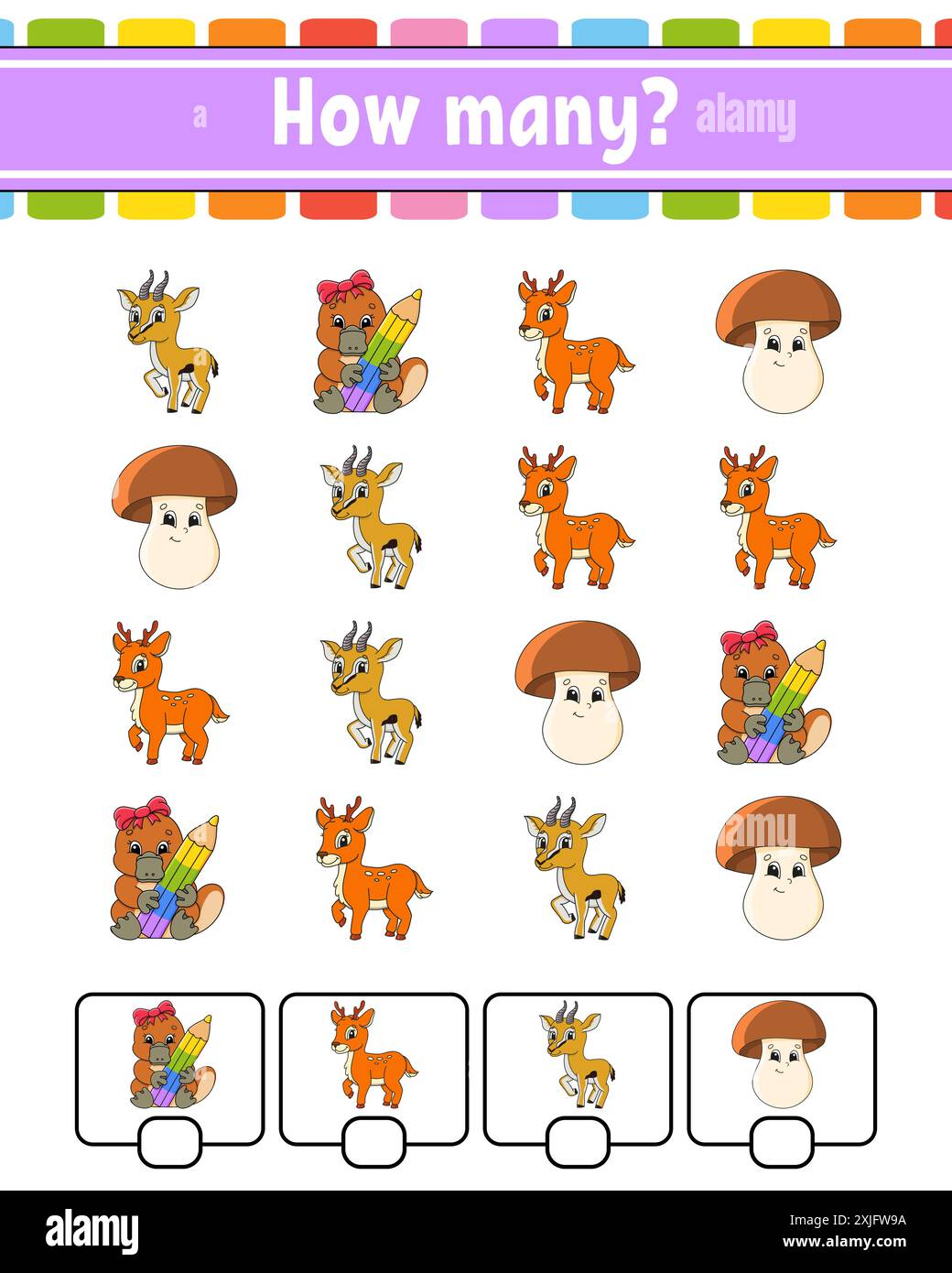 Counting game for children. Happy characters. Learning mathematics. How ...