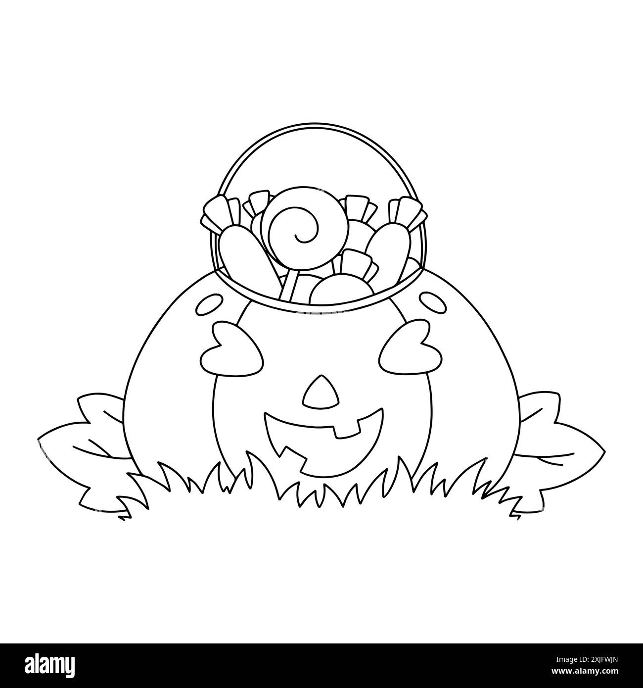 Pumpkin with sweets. Coloring book page for kids. Halloween theme ...