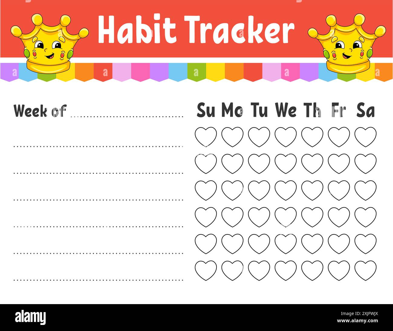 Habit tracker for kids. Sheet template for printing. With cute ...