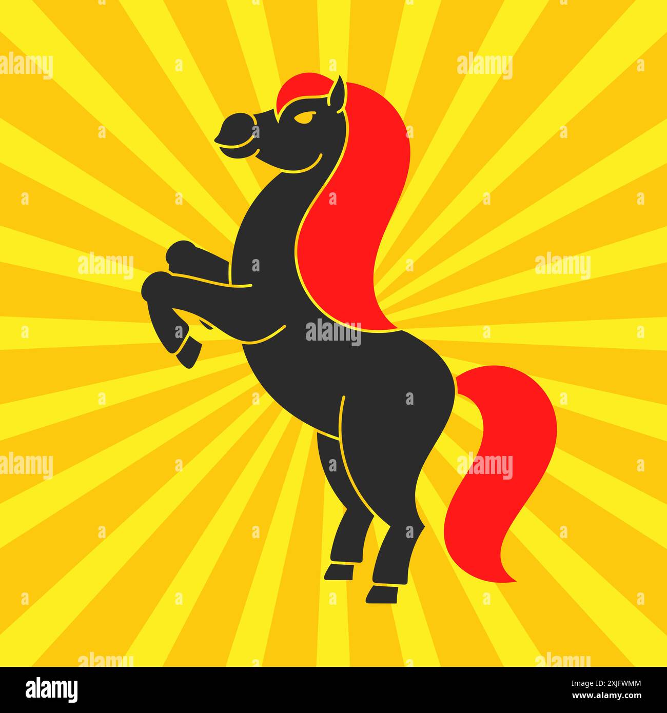 Color silhouette. Horse reared up. The farm animal stands on its hind ...