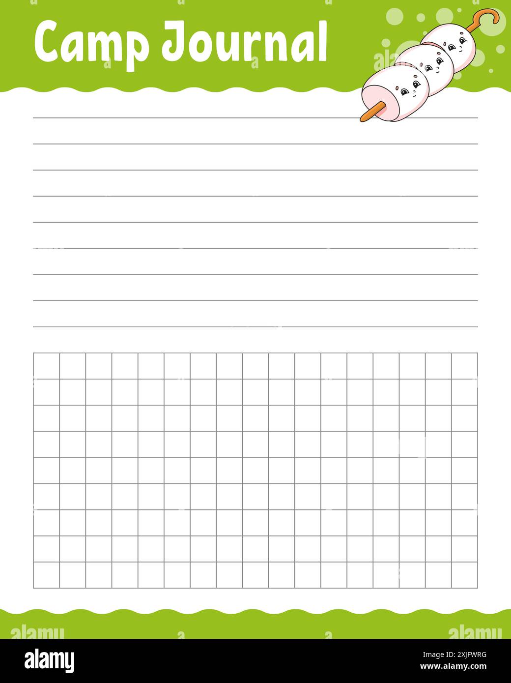 Lined sheet template for camp journal. Handwriting paper. For diary ...