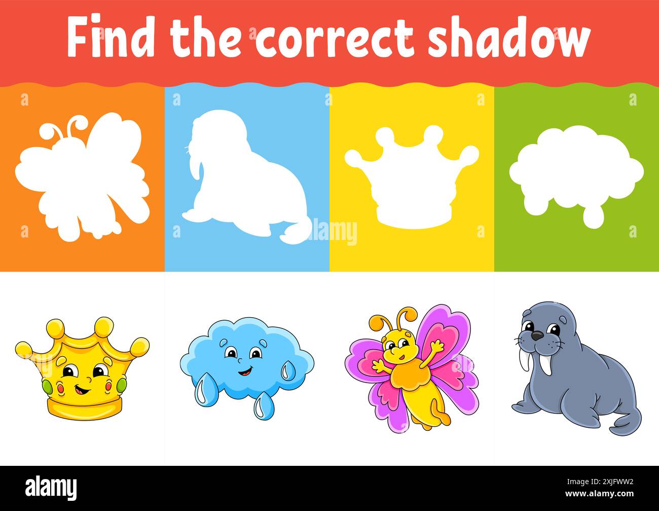 Find the correct shadow. Education worksheet. Matching game for kids ...