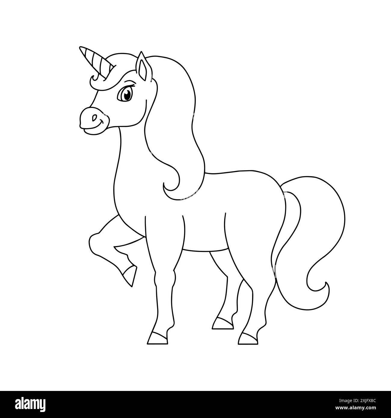 Magic fairy unicorn. Cute horse. Coloring book page for kids. Cartoon ...