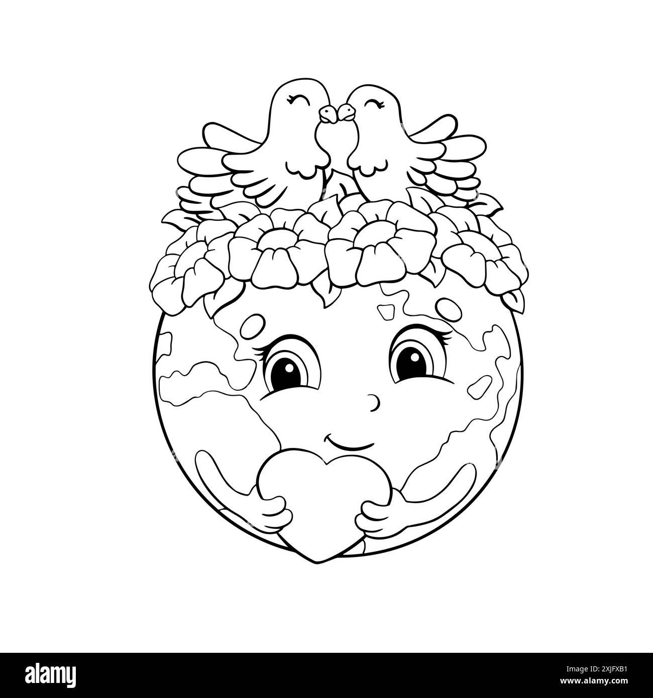Earth Day. Coloring book page for kids. Cartoon style character. Vector ...