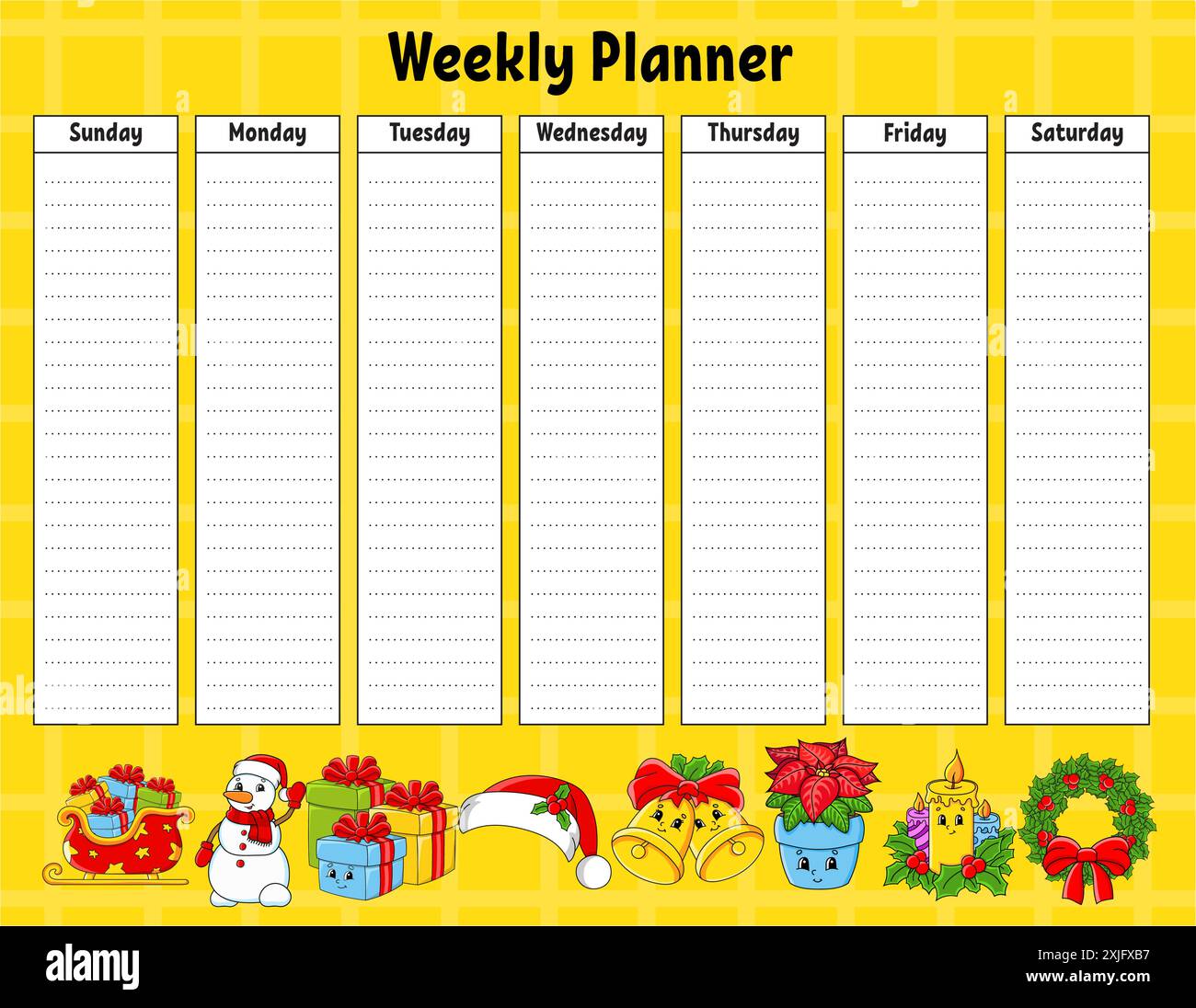 Weekly planner. Bright colorful blank printable template. Christmas ...