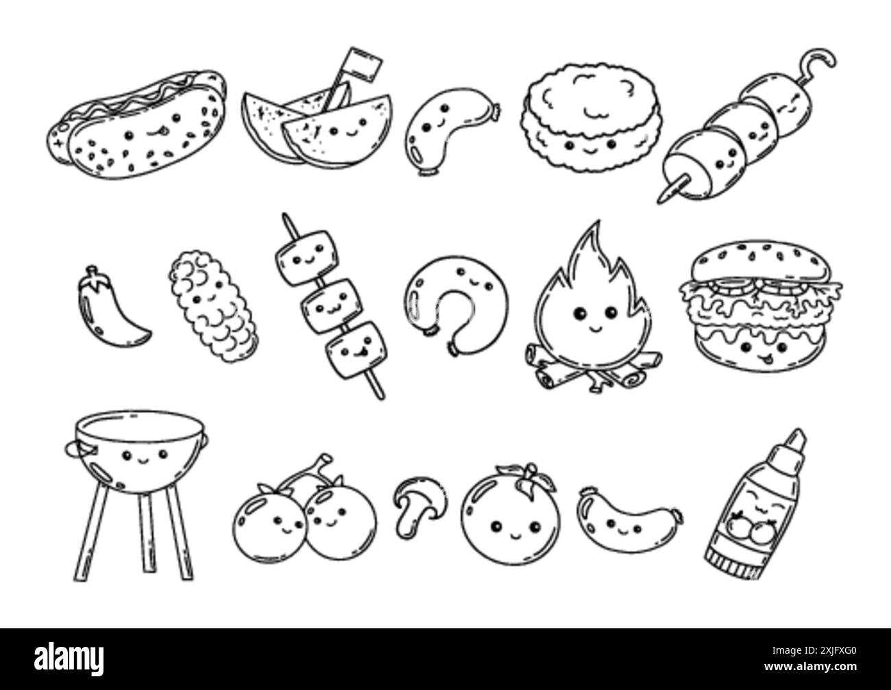 Barbecue theme. Coloring book page for kids. Cartoon style. Vector ...