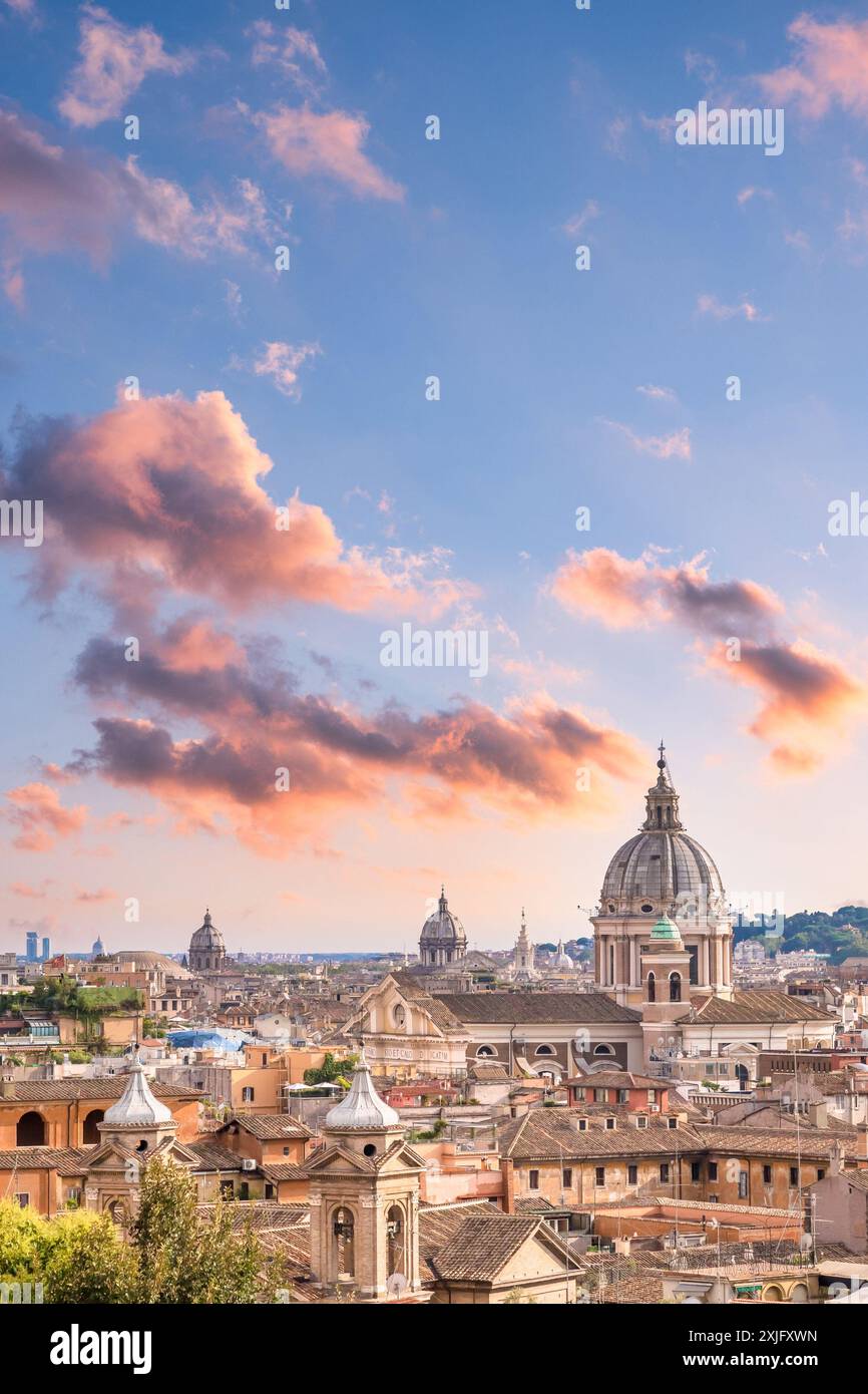 Rome, Italy. Urban landscape, blue sky with clouds, church exterior ...