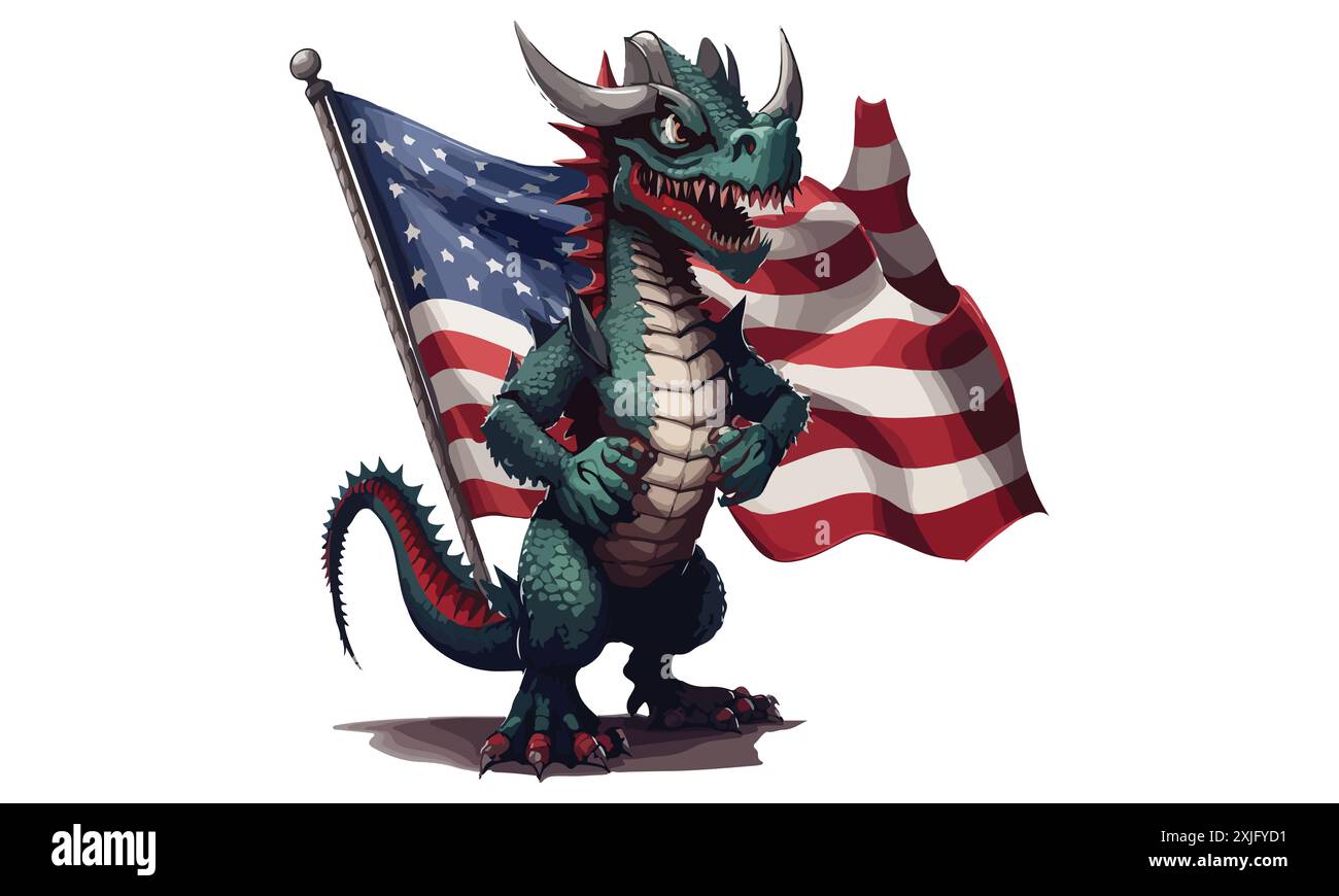 Dragon Holding American Flag Vector Illustration Stock Vector Image ...