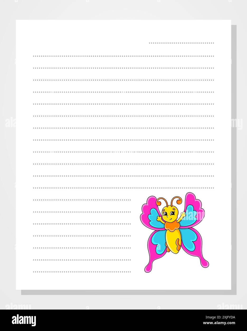 Sheet template for notebook, notepad, diary. Lined paper. With cute ...