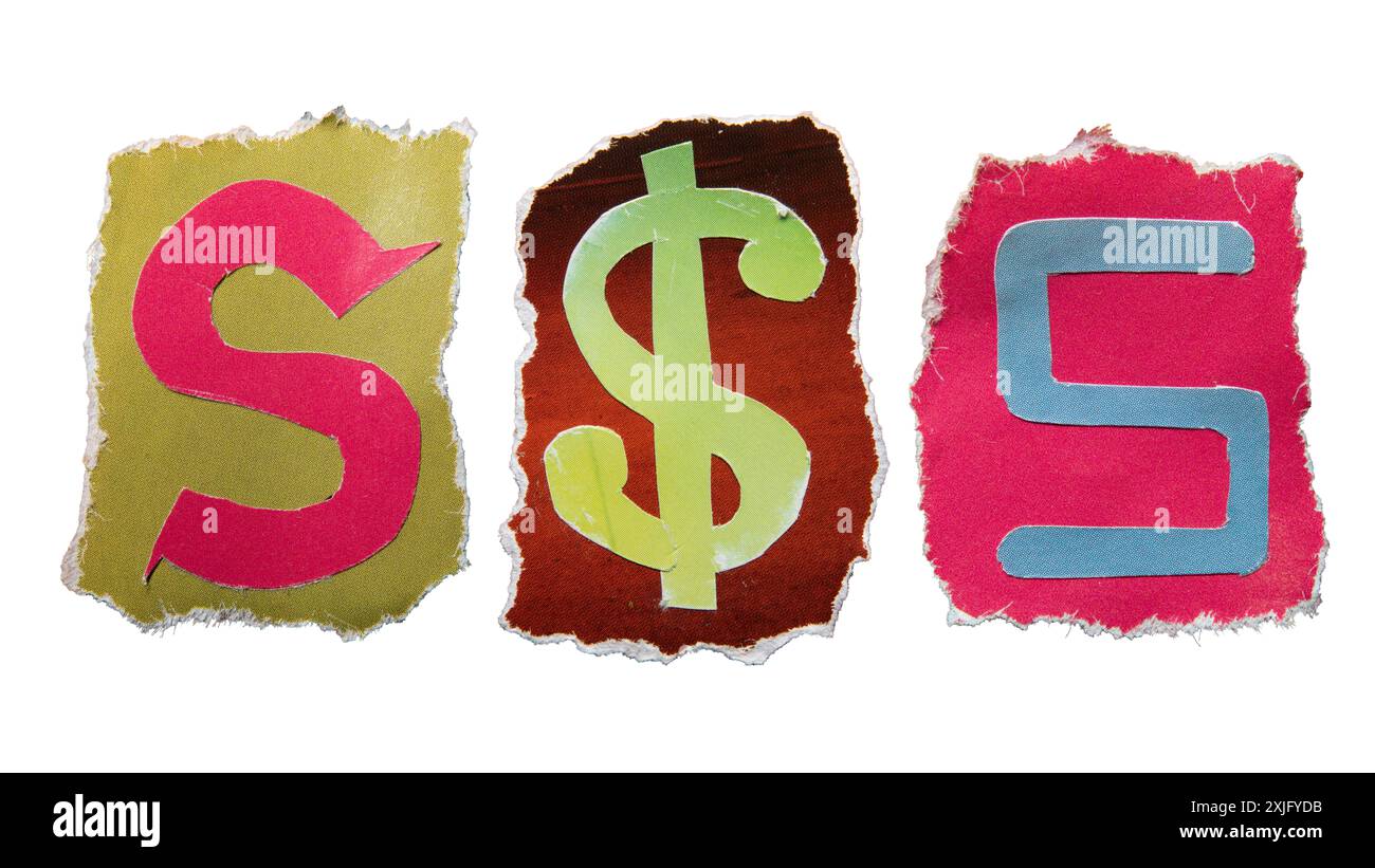 S alphabet torn from a magazine paper on white background with clipping ...