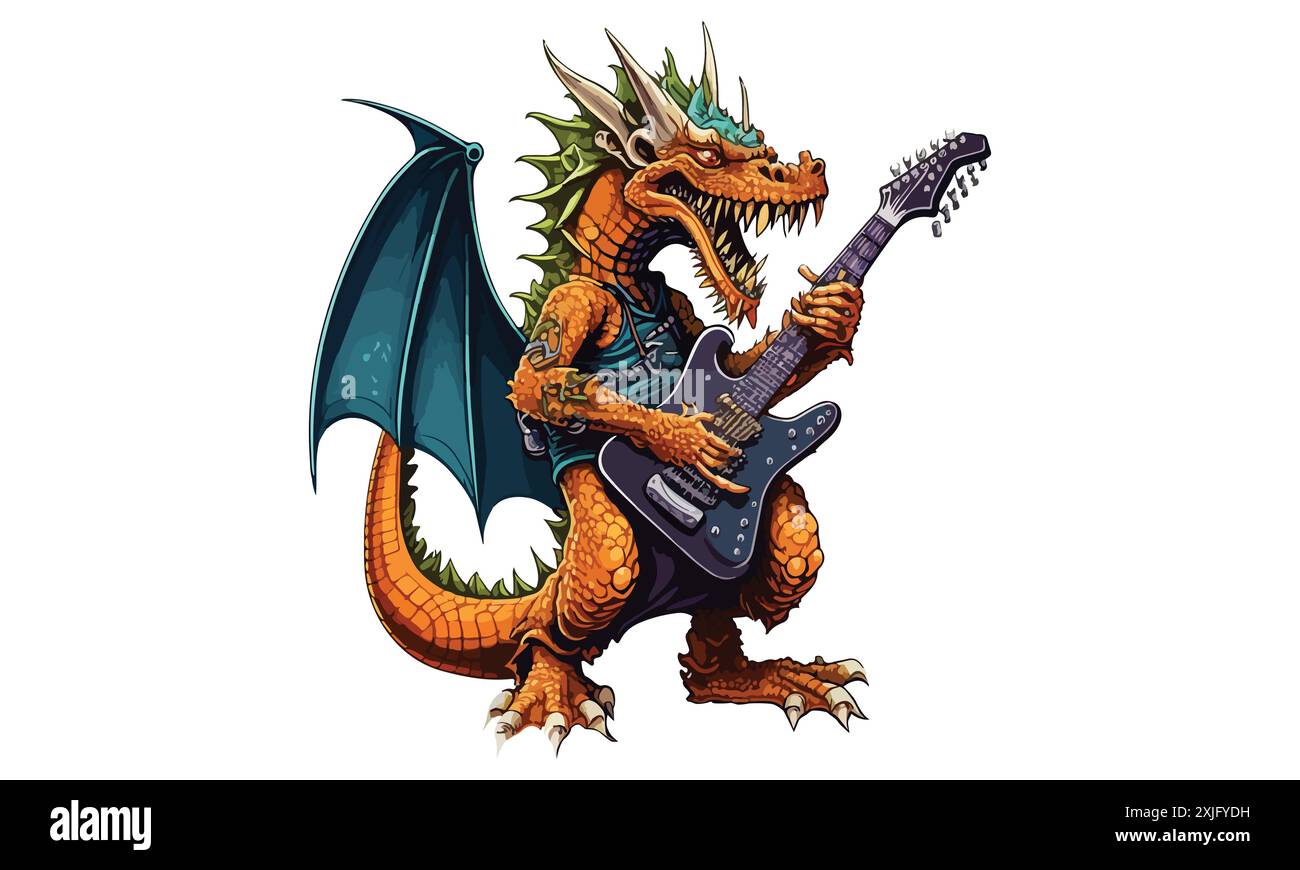 Dragon Playing a Guitar Vector Illustration Stock Vector Image & Art ...