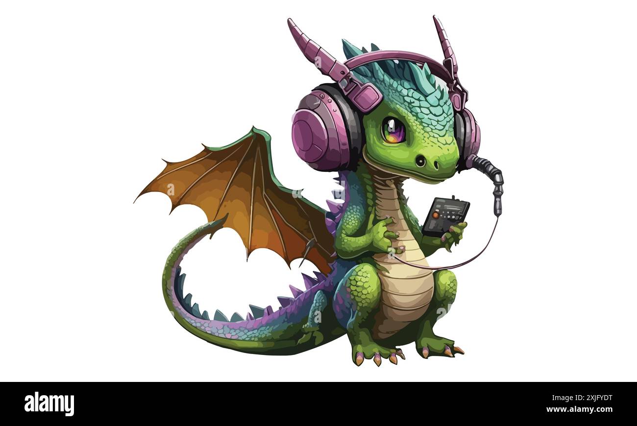 Dragon Wearing a Headphone Vector Illustration Stock Vector Image & Art ...