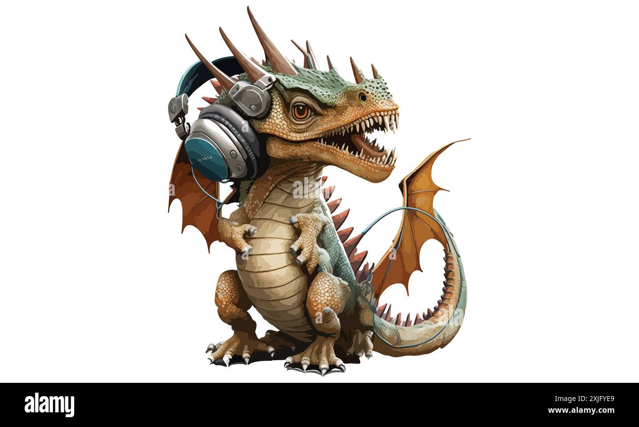 Dragon Wearing a Headphone Vector Illustration Stock Vector Image & Art ...
