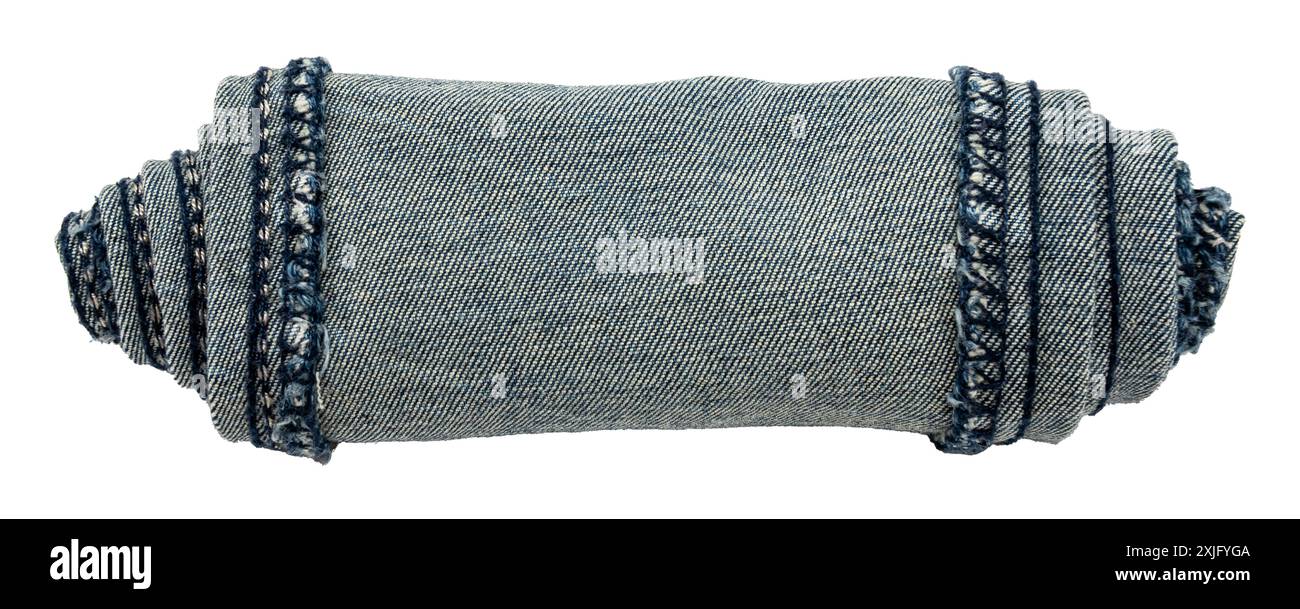 Twisted piece of blue denim on a white background. Material. Denim ...