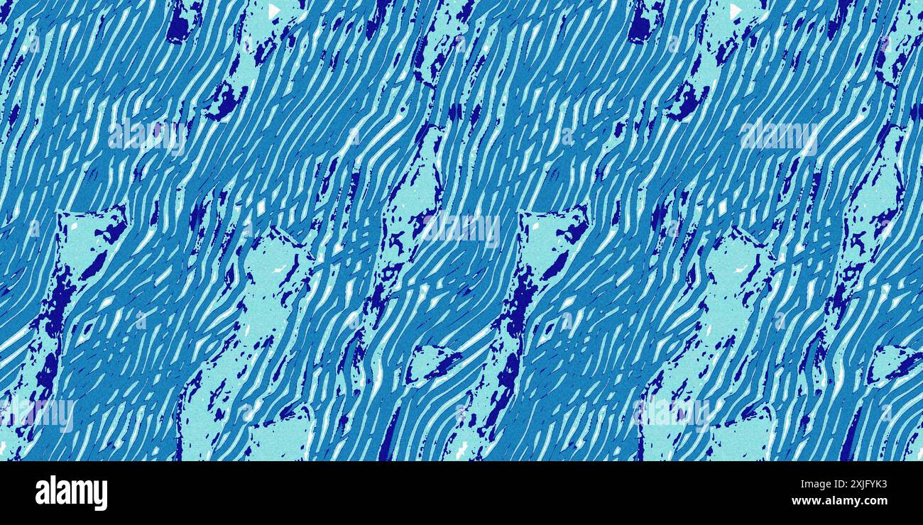 Summer blue dyed wave water pattern with broken linear stripe effect ...
