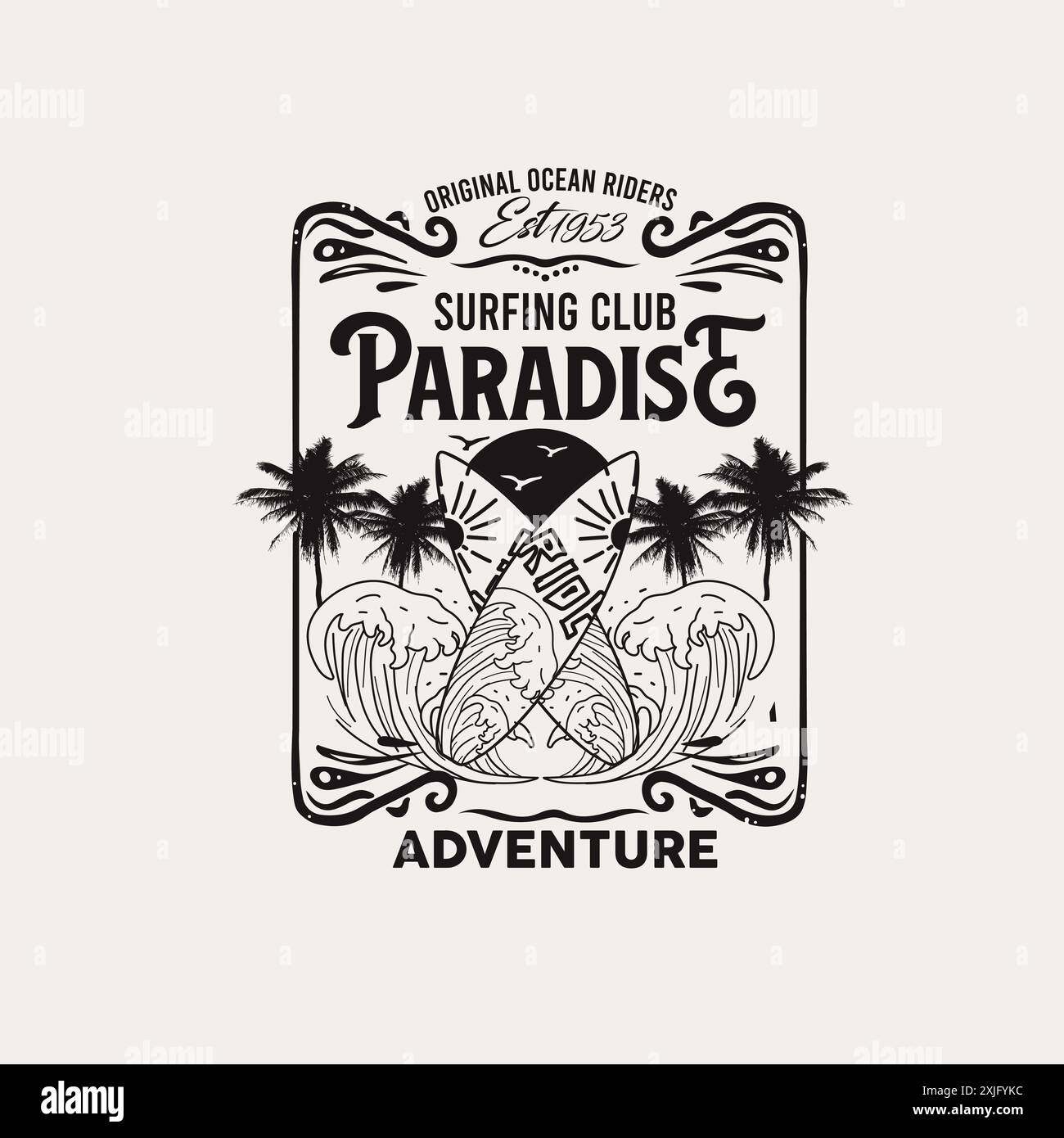 Surfing Club Paradise adventure typography summer beach retro poster ...