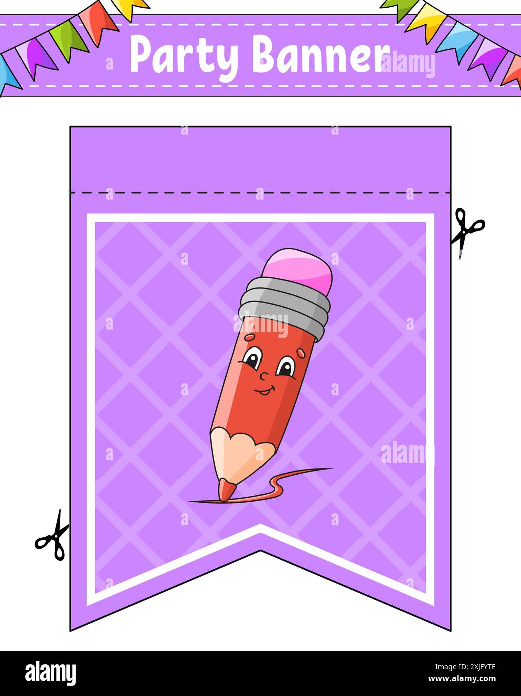 Party banner for kids. With cute cartoon characters. For holidays ...