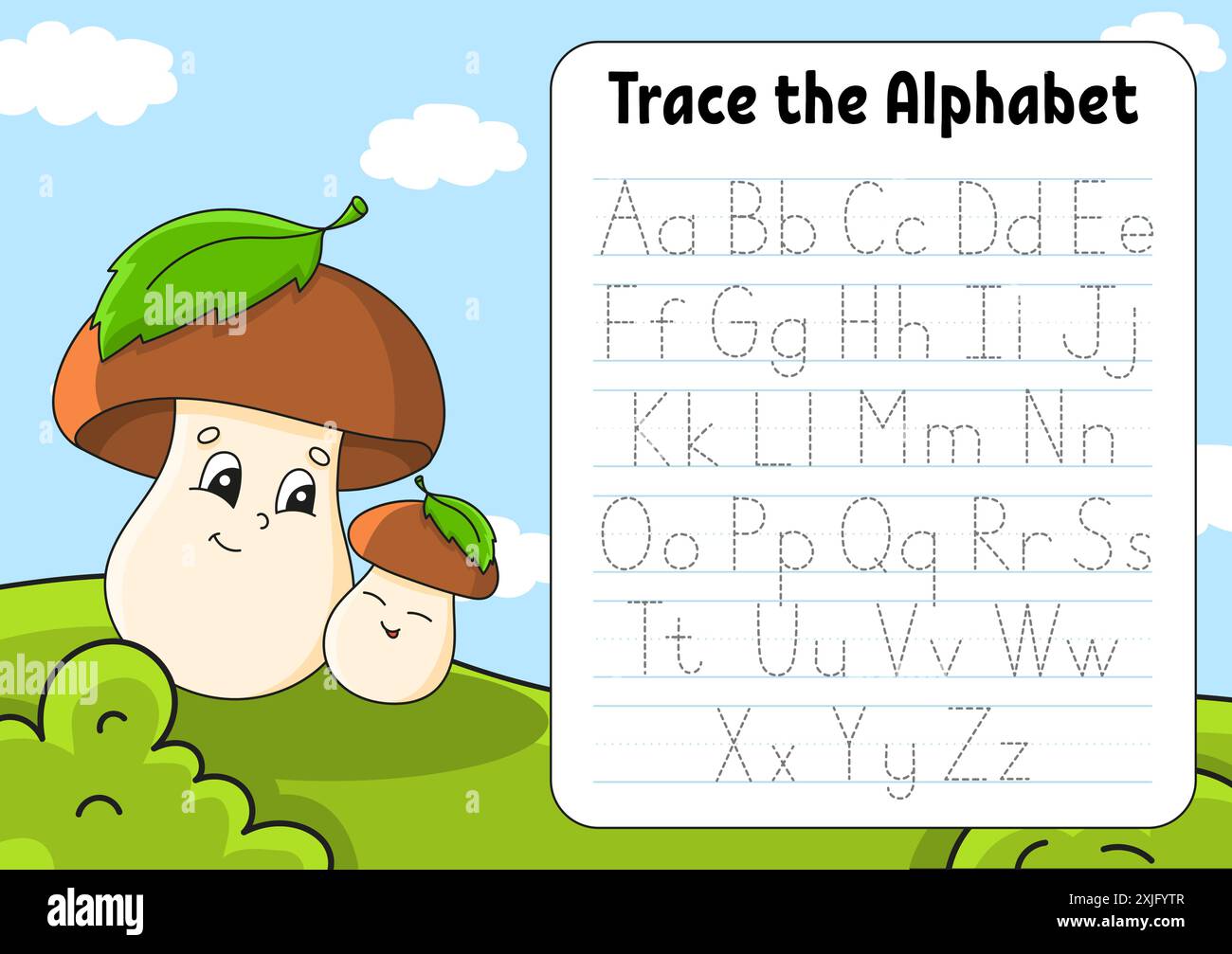 Writing letters. Tracing page. Practice sheet. Worksheet for kids. Learn alphabet. Cute ...