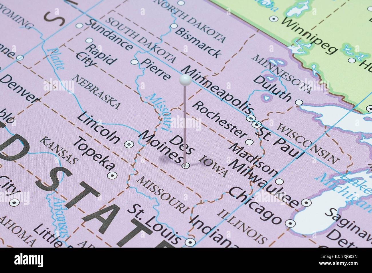 Close up to a Denver city with a blue pin needle into United States of ...