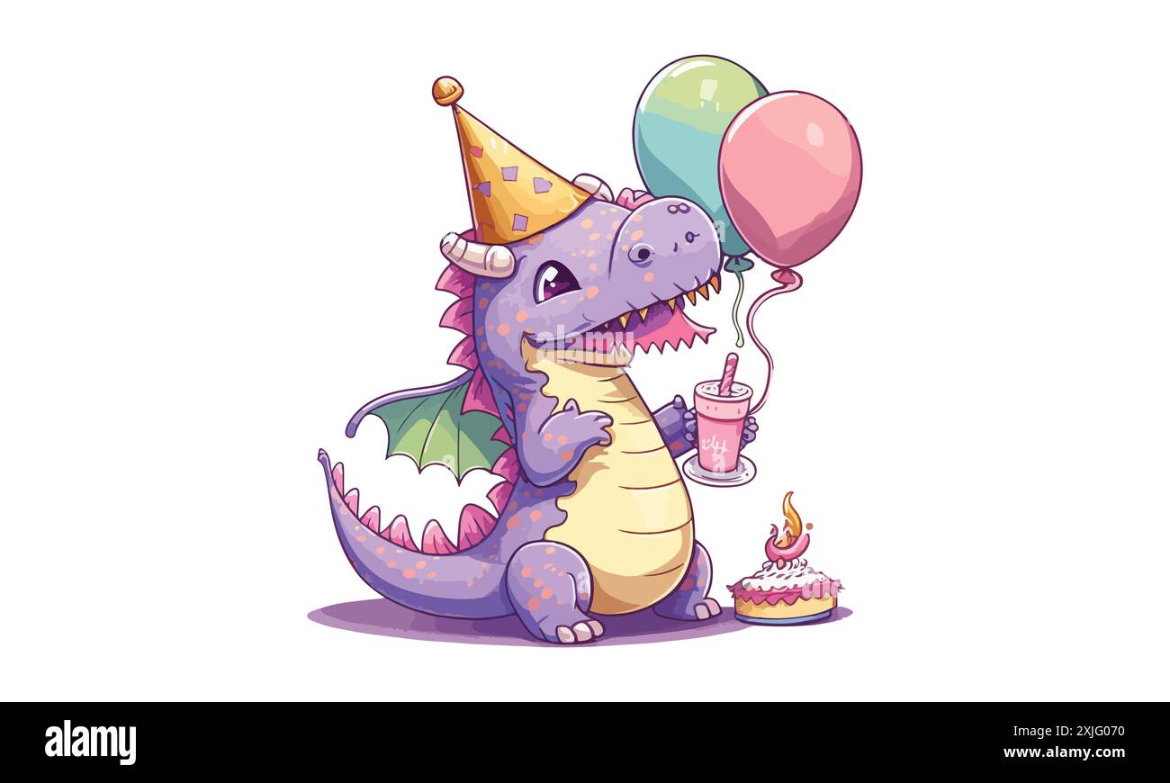 Birthday Dragon Cartoon Vector Illustration Stock Vector Image & Art ...