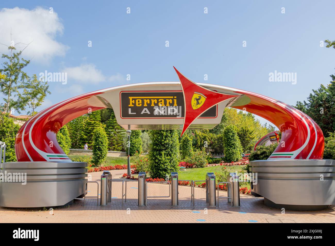 Ferrari Land entrance at Portaventura Theme Park on the outskirts of ...
