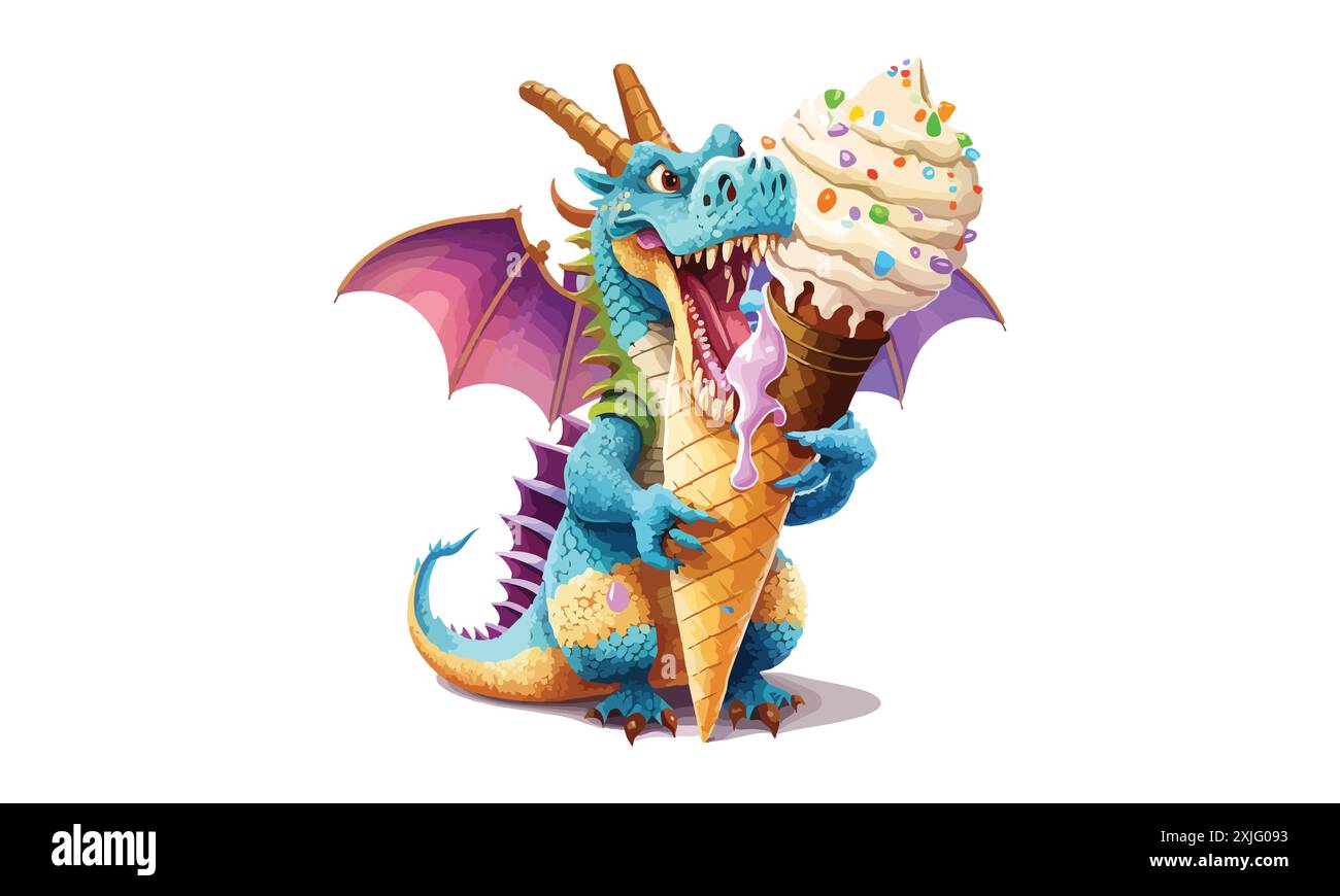 Dragon Eating Ice Cream Vector Illustration Stock Vector Image & Art - Alamy