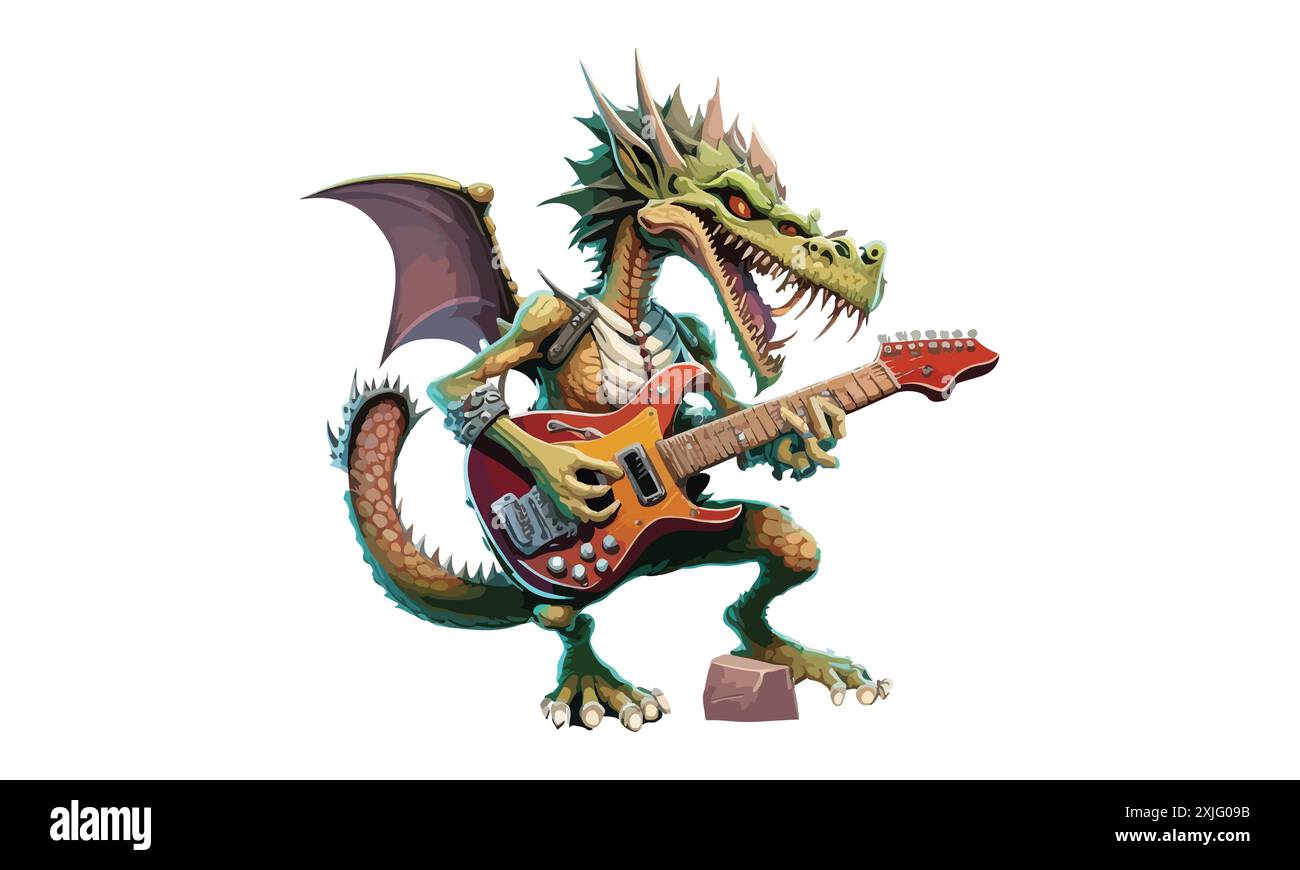 Dragon Playing a Guitar Vector Illustration Stock Vector Image & Art ...