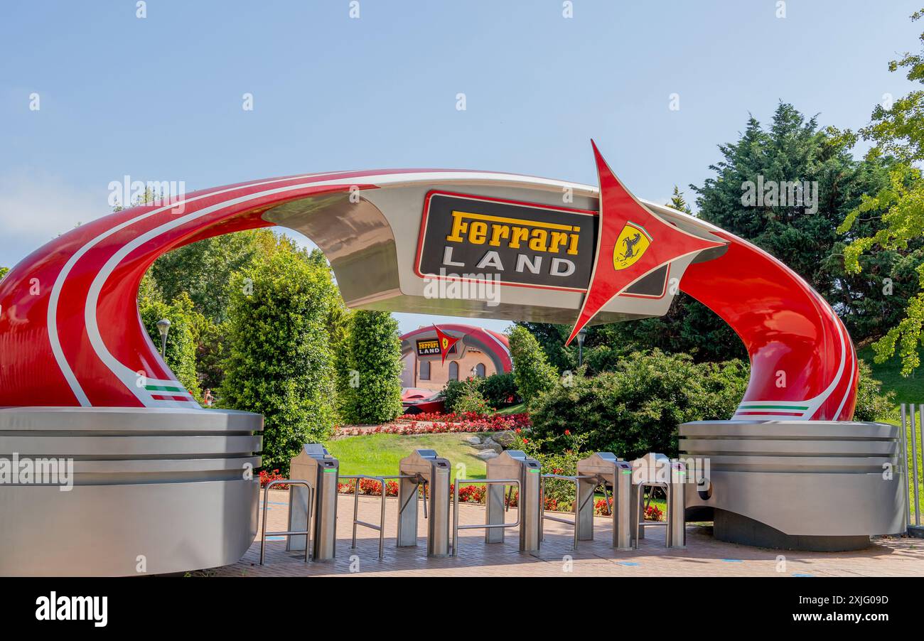 Ferrari Land entrance at Portaventura Theme Park on the outskirts of ...