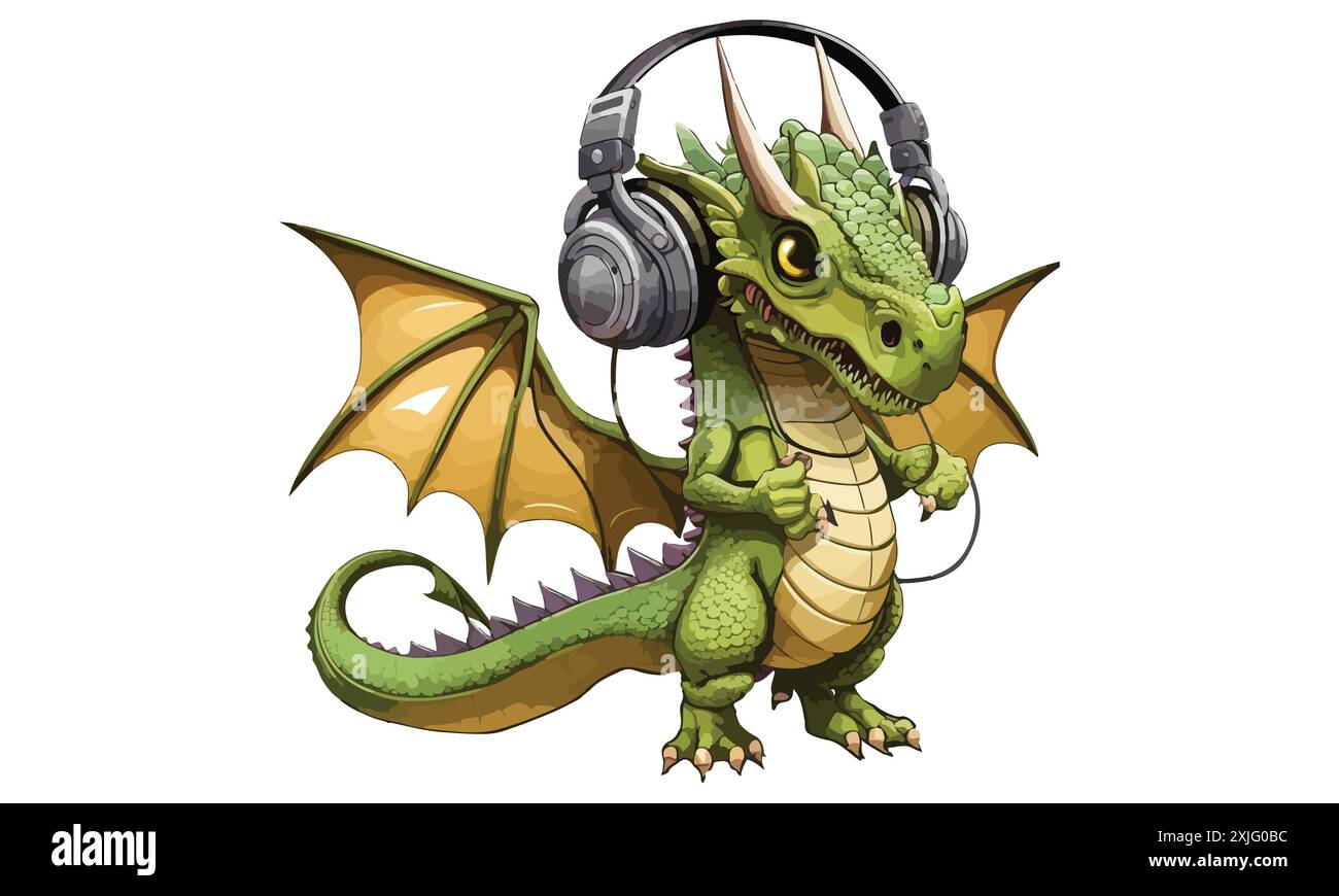 Dragon Wearing a Headphone Vector Illustration Stock Vector Image & Art ...